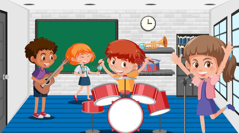 School Music Classroom with Student Kids Stock Vector - Illustration of ... School Music Classroom with Student Kids Stock Vector - Illustration of ...