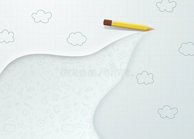 School Notebook Background with Flying Pencil and School Supplies ...