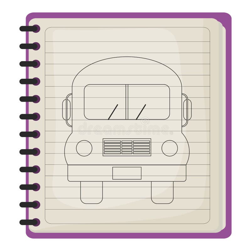 School Notebook with Bus Drawing Stock Vector - Illustration of icon ...