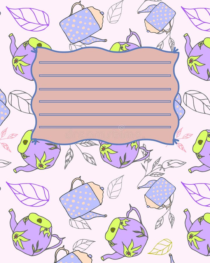 School Notebook Cover Postcard Invitation Sample with Teapots Stock ...