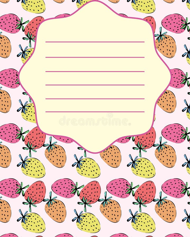 School Notebook Cover Postcard Invitation Strawberry Template Stock ...