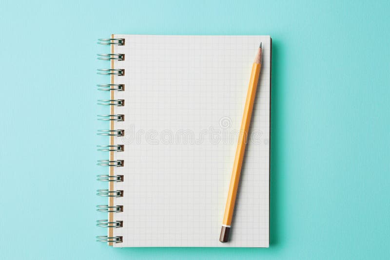 School Notebook on Cyan Color Background Top View Stock Photo - Image ...