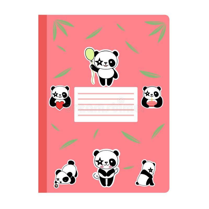 A School Notebook with a Friendly Cute Panda. Vector Illustration Stock ...