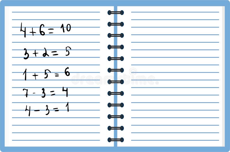 A School Notebook with Mathematical Examples. Addition and Subtraction ...