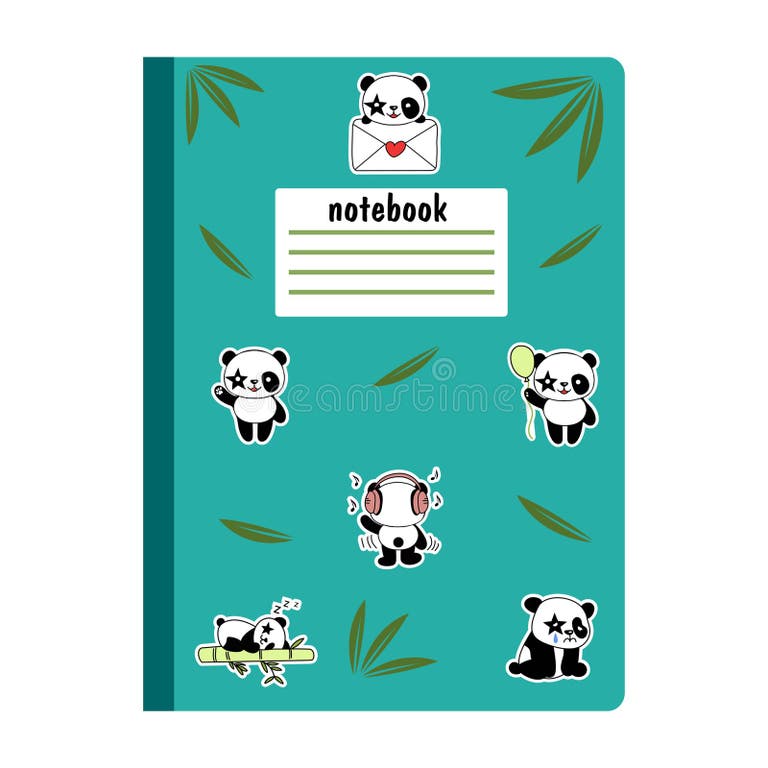School Notebook with Panda. Cute Panda on Note Pad Vector Illustration ...