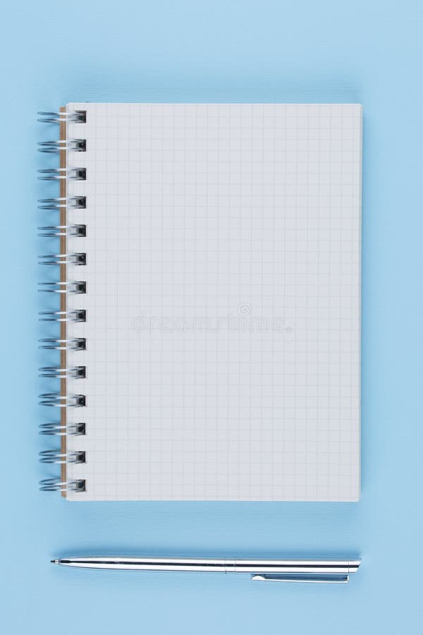 School Notebook with Pen on a Blue Table Top View Stock Photo - Image ...