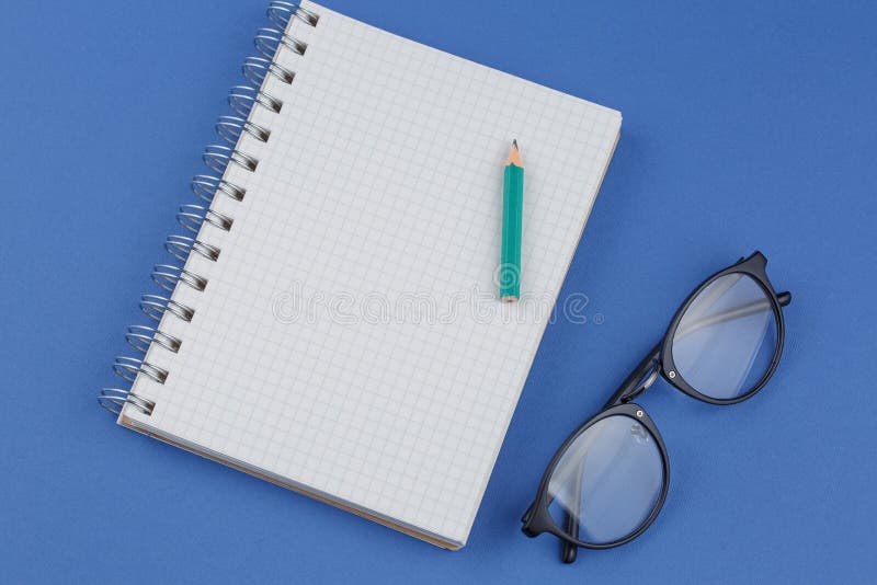 School Notebook with Pen and Glasses Stock Photo - Image of empty, page ...