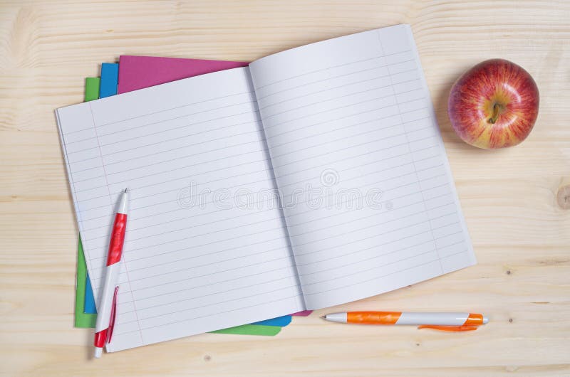 School Notebook, Pens and Apple Stock Photo - Image of notebook, white ...