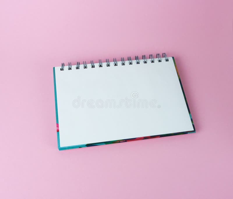 School Notebook on Pink Background, Spiral Notebook Close-up Stock ...