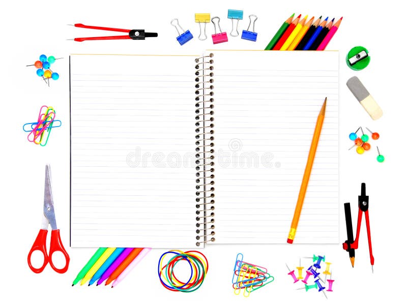 Open Notebook with School Supplies Stock Image - Image of open ...