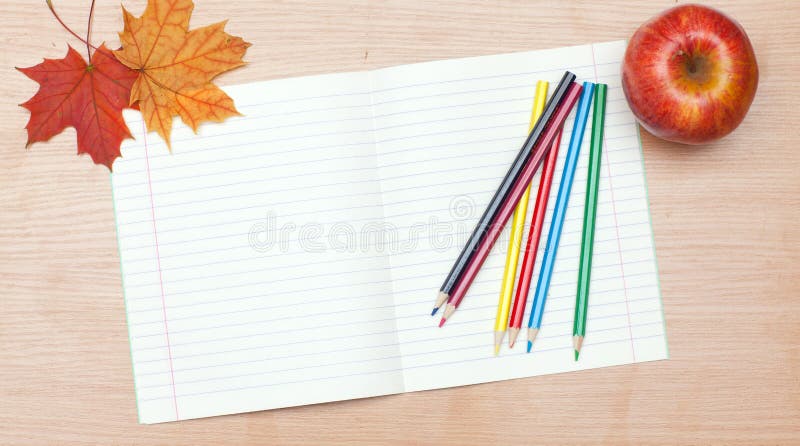 School Notebook on the Table Stock Image - Image of apple, graph: 59837397