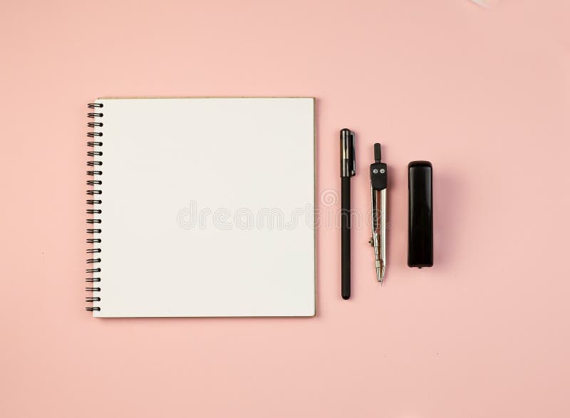 School Notebook with White Sheets for Records on a Pink Background ...