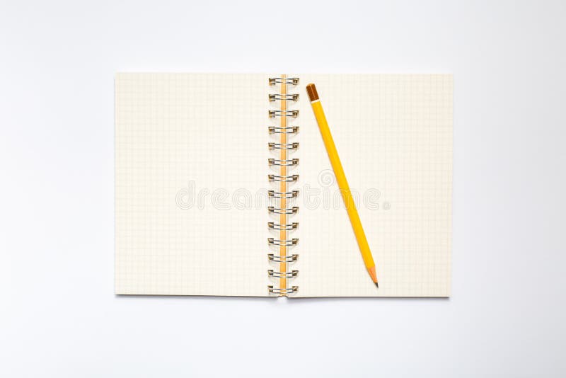 School Notebook with Yellow Pencil Stock Photo - Image of background ...