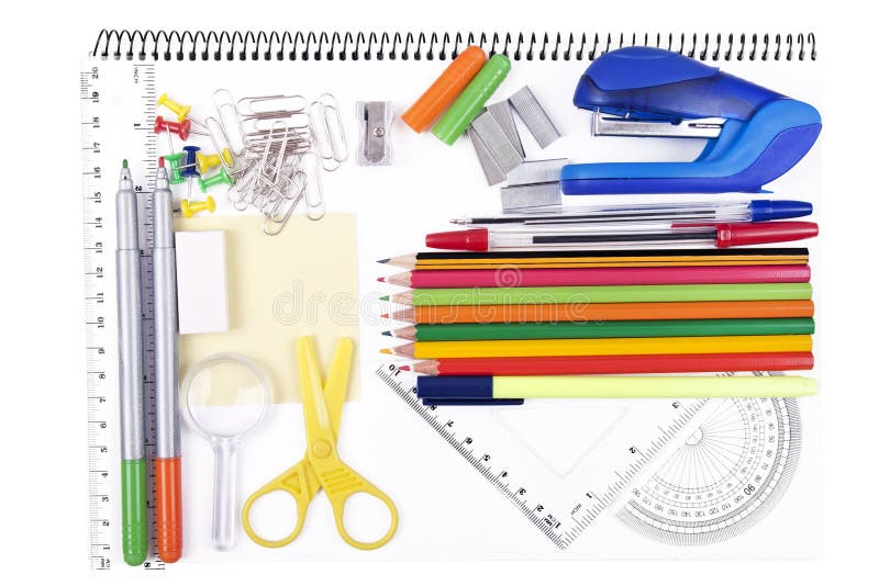 School objects stock image. Image of neat, pins, magnifying - 27330599