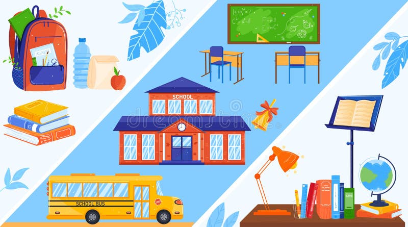 School Objects Vector Illustration Set, Cartoon Flat Education Supplies ...