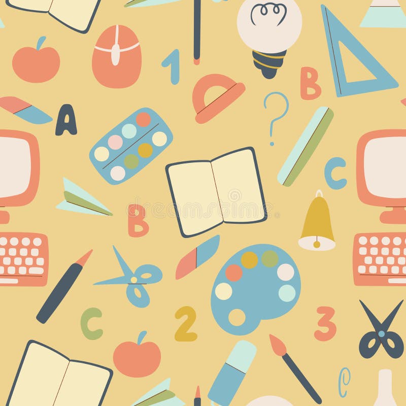 School and Office Stationery Seamless Pattern Vector Illustration Stock ...