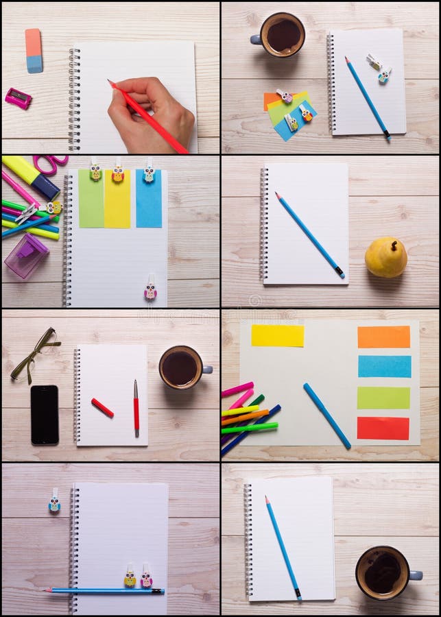 School and Office Supplies Collage Stock Photo - Image of color, object ...