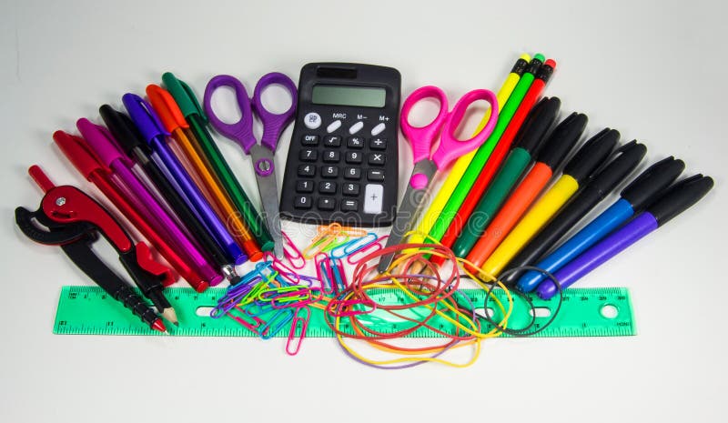 School and Office Supplies stock image. Image of elementary - 57795621