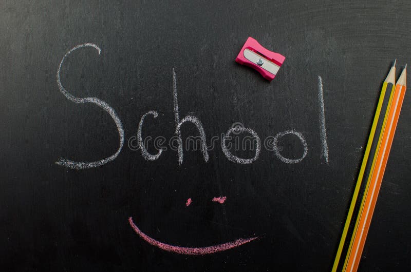 School Office Supplies Including Board. Copy Space for Text Stock Photo ...