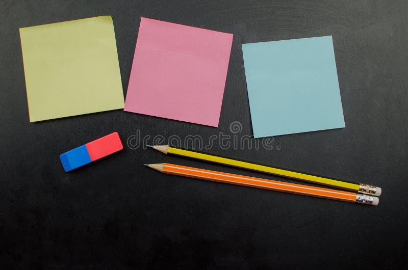 School Office Supplies Including Board. Copy Space for Text Stock Photo ...