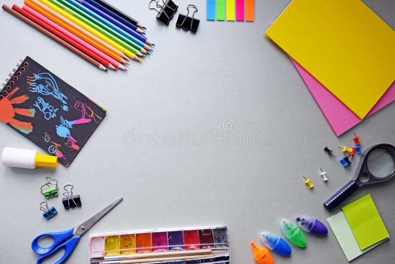 School and Office Supplies on White Background, Ready for Your Design ...