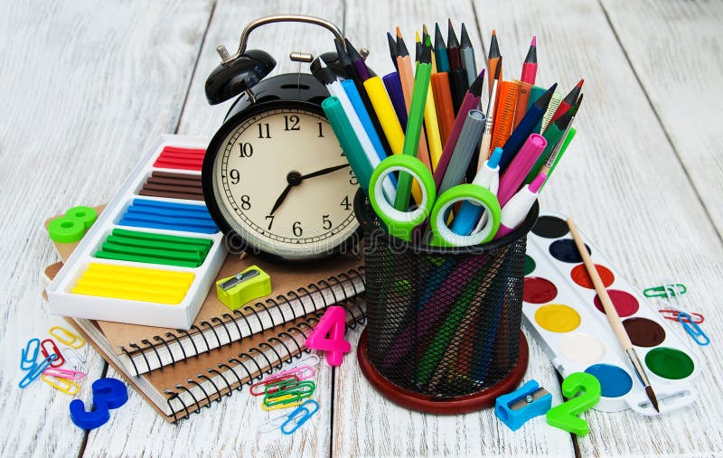 School and office supplies stock photo. Image of note - 56954478