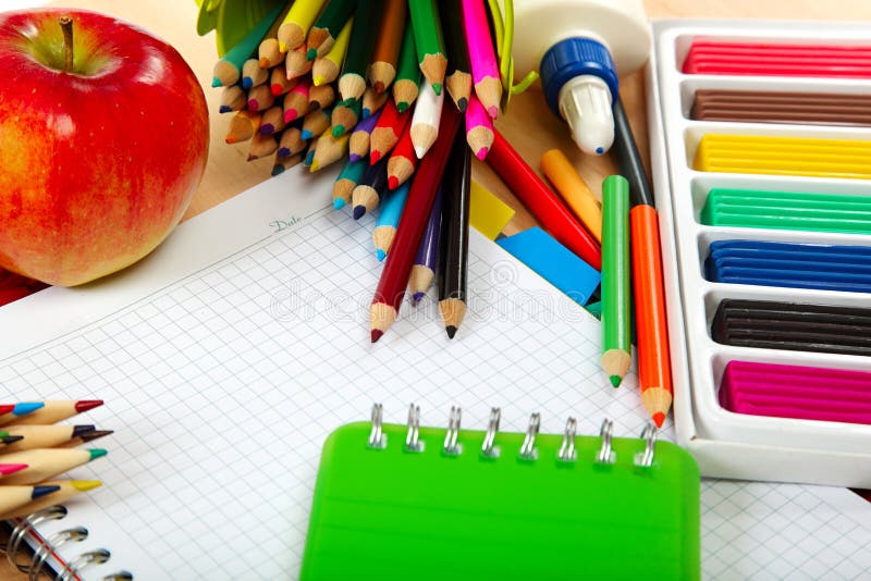 School and Office Supplies. Stock Photo - Image of apple, tools: 34238416