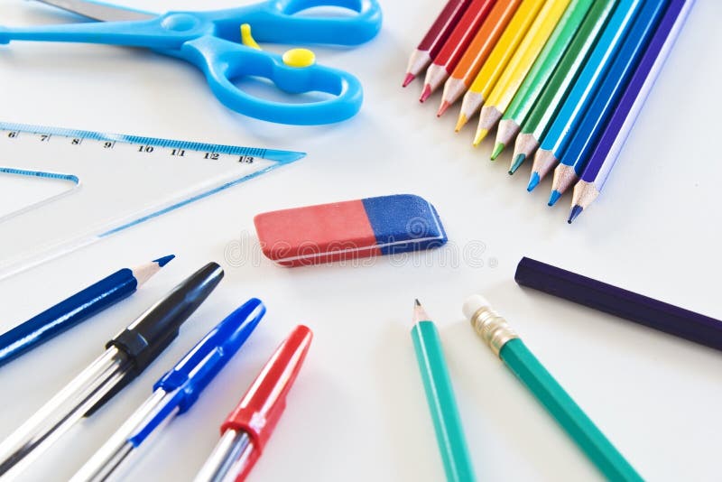 School and Office Utensils on a White Background Stock Photo - Image of ...