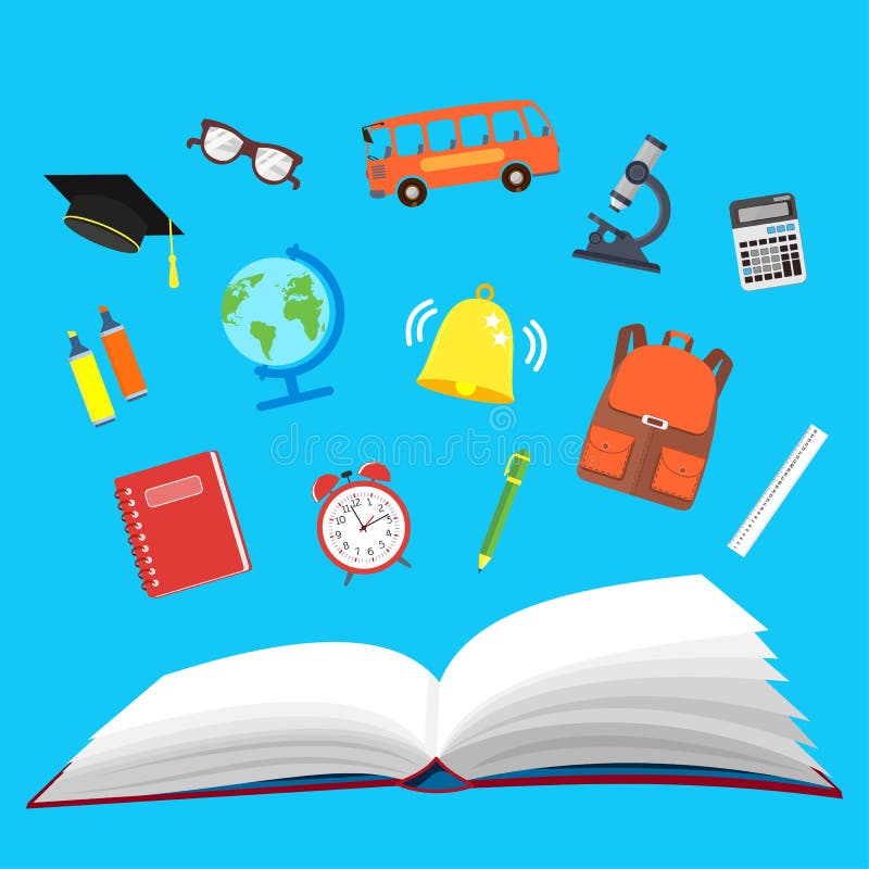 School. Open Book and School Subjects. Back To School. Vector ...