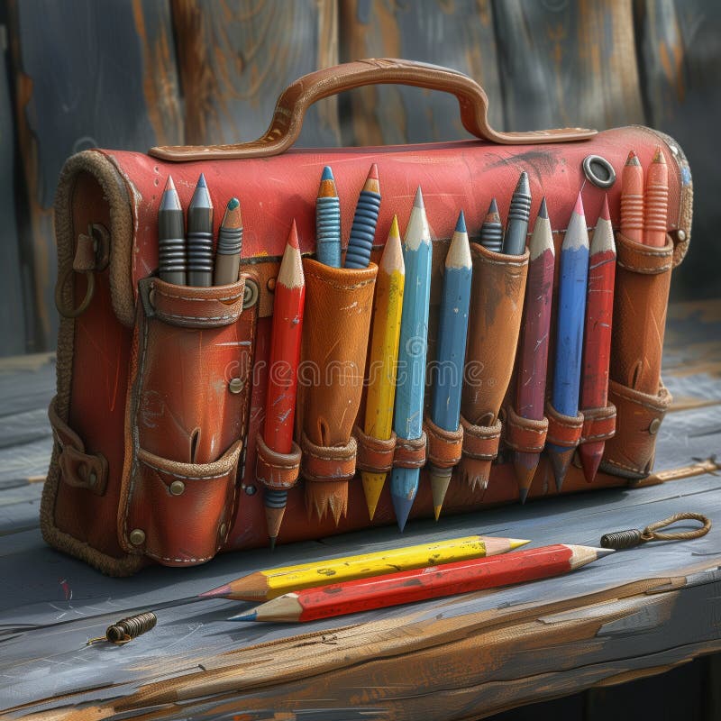 School Organizer with Colored Pencils Stock Illustration - Illustration ...