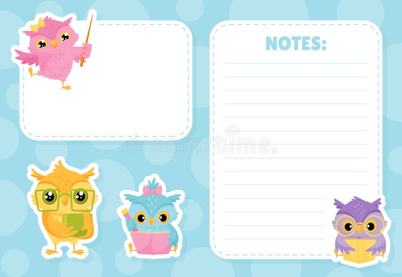 School Owl Character Empty Card for Note Vector Template Stock ...