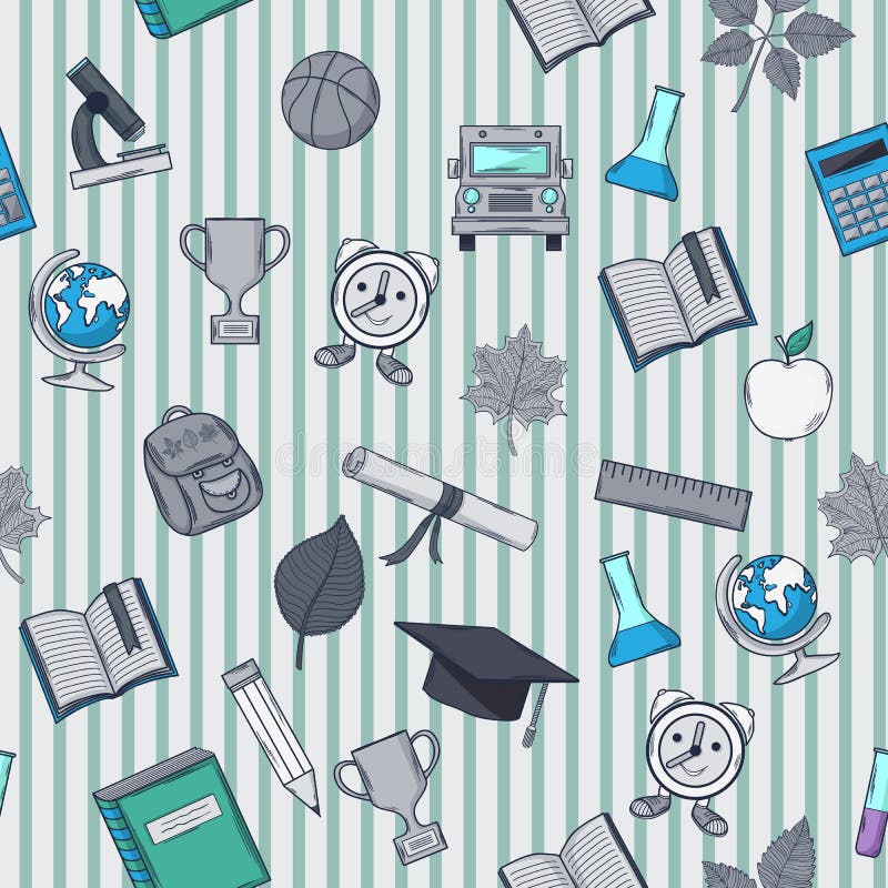 School Pattern on Striped Background Stock Vector - Illustration of ...