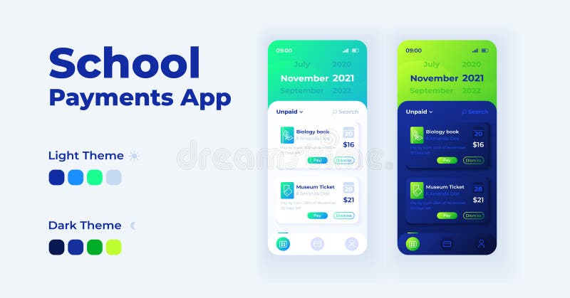 School Payments App Cartoon Smartphone Interface Vector Templates Set ...