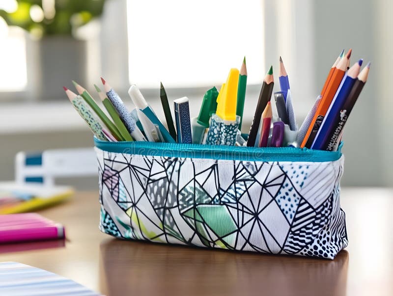 School Pencil Case Pencils in a Classroom Stock Illustration ...