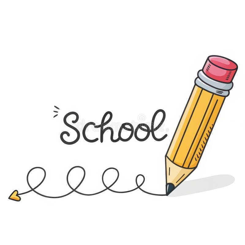 School Pencil Illustration, Hand-drawn Style, School Text, Isolated on ...