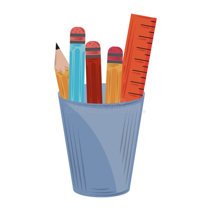 School Pencils Pen Ruler in Cup Cartoon Design Stock Vector ...