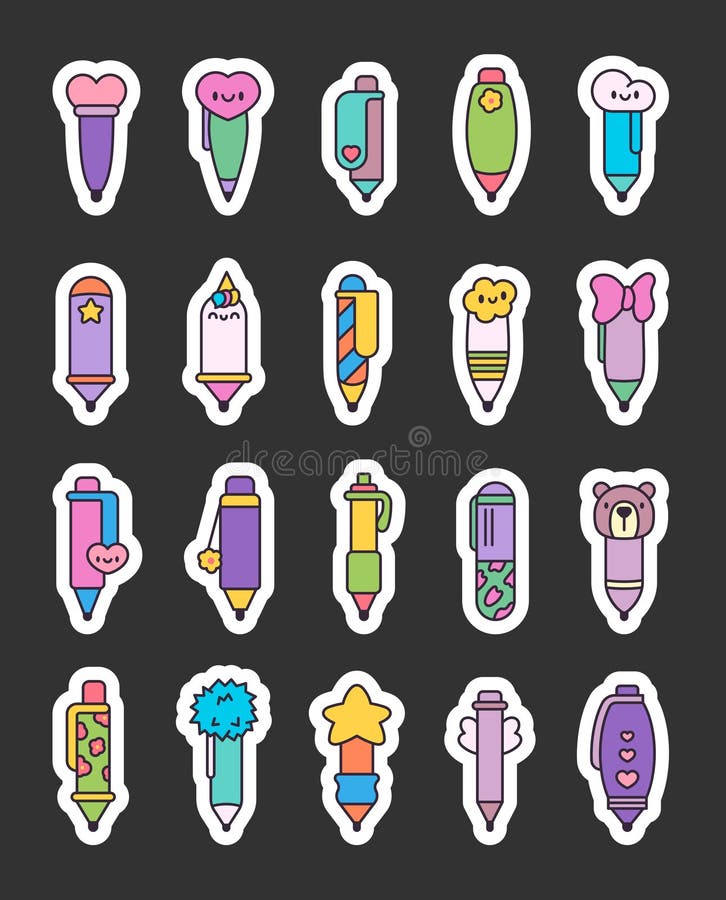 School Pens. Sticker Bookmark Stock Vector - Illustration of shape ...