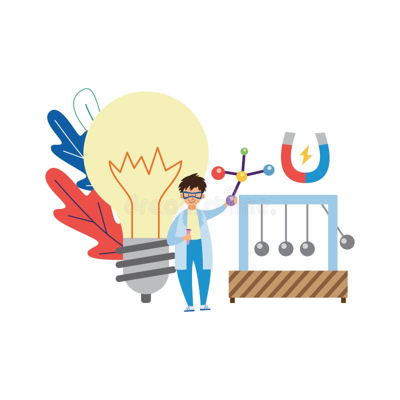 School Physics Classes and Lessons with Child Boy Flat Vector ...