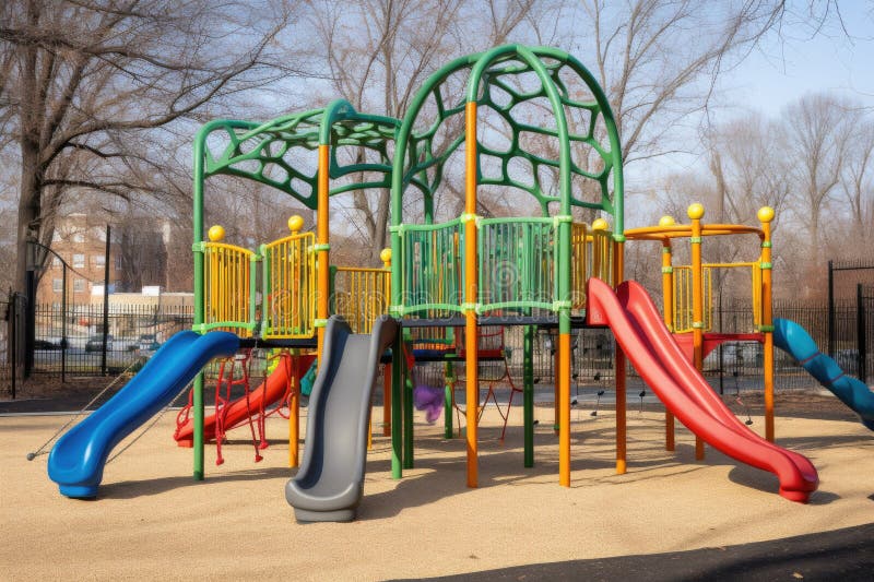 School Playground with Monkey Bars, Slides, and Climbing Ropes for ...