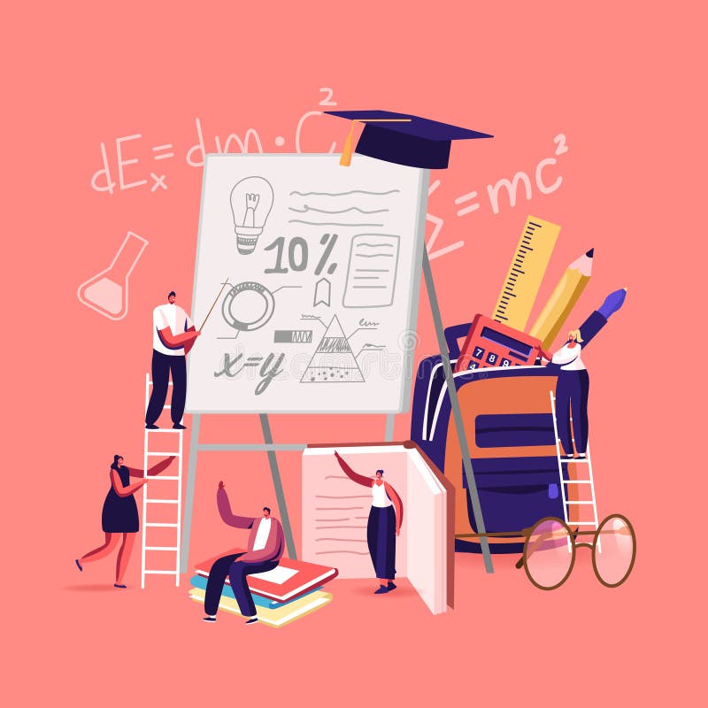 School Presentation Landing Page Template Set. Tiny Students Characters ...