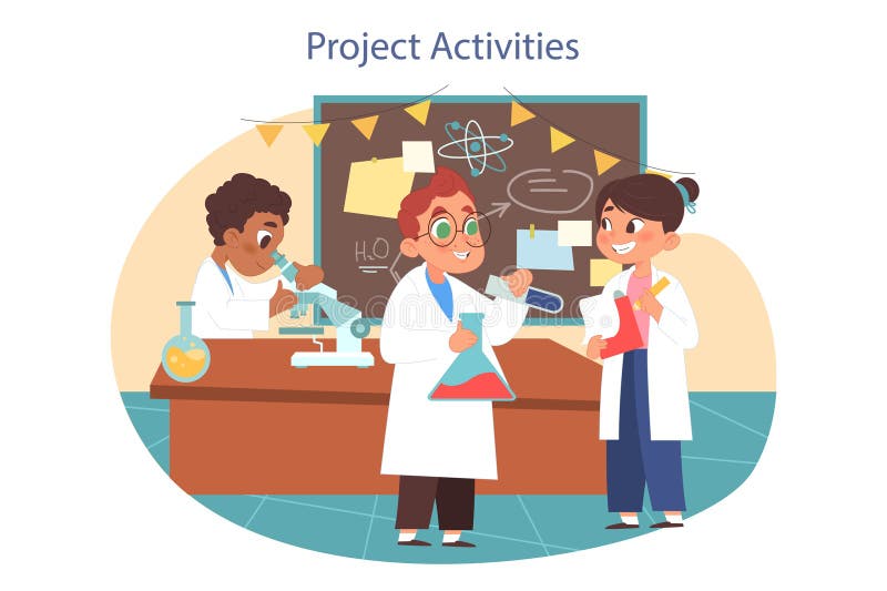 School Project. Kids at the Desk Developing a Science Project in a ...