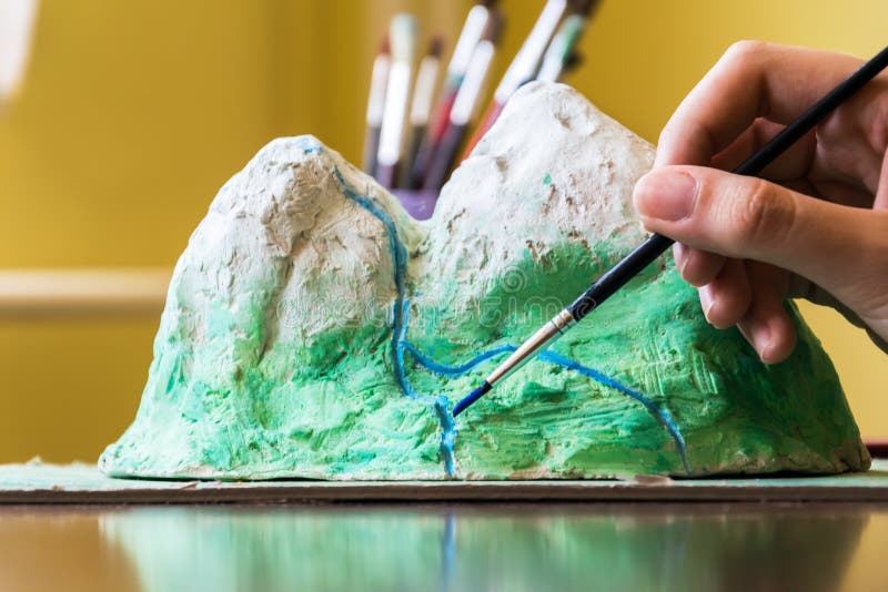 School Project, Model of Mountain and River Stock Photo - Image of ...