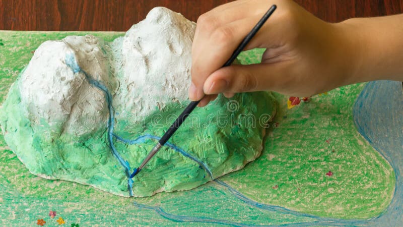 Clay Model of Volcano, School Projects Stock Image - Image of brush ...