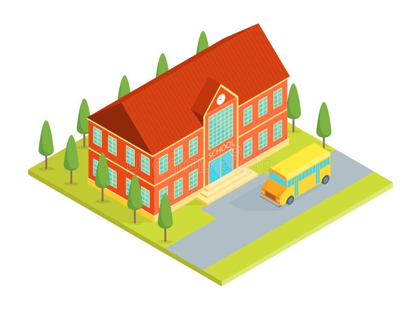 School Building Isometric View. Vector Stock Vector - Illustration of ...