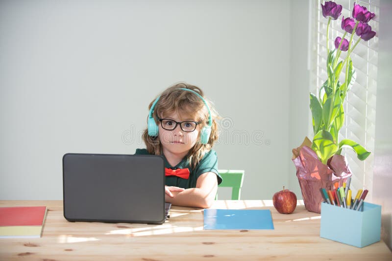School Pupil Student Kid Studying Online Using Laptop, Remote Learning ...