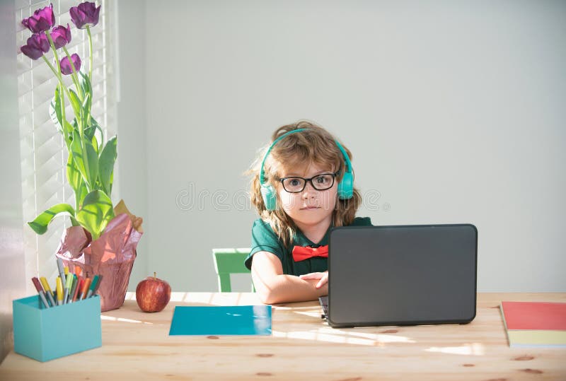 School Pupil Student Kid Studying Online Using Laptop, Remote Learning ...