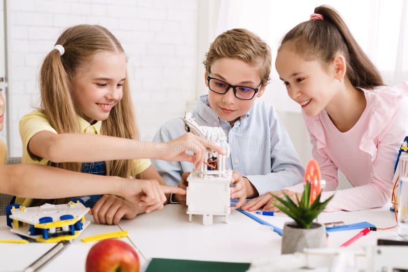 School Pupils Creating Modern Robots at Stem Class Stock Photo - Image ...