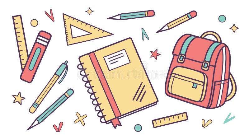 School Ready. Backpack, Notebook, Ruler, Learning Essentials, Vector ...