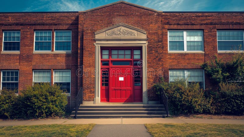 School with Red Brick and Large Windows Stock Illustration ...
