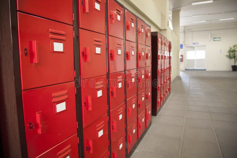Red High School Lockers stock image. Image of flat, hallway - 12708579
